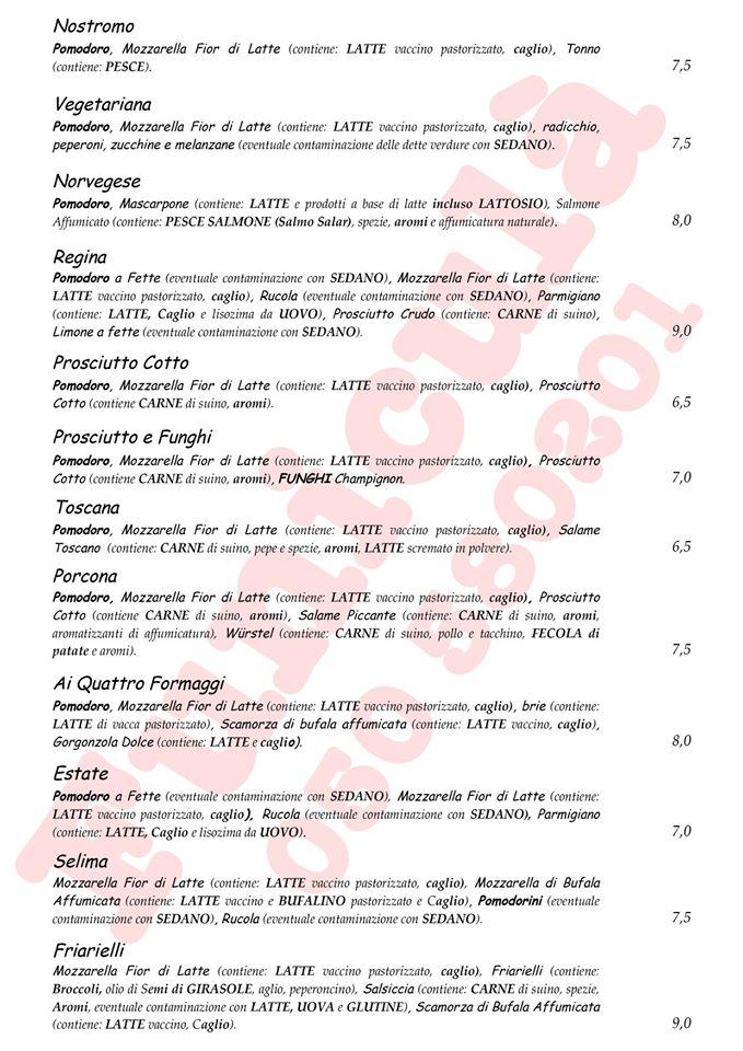 Carta de Pizzeria Funiculà Pisa, Pisa