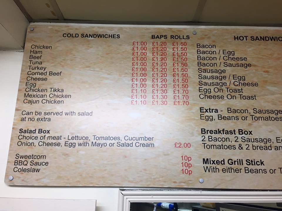 Menu at Take-A-Break fast food, Stoke-on-Trent