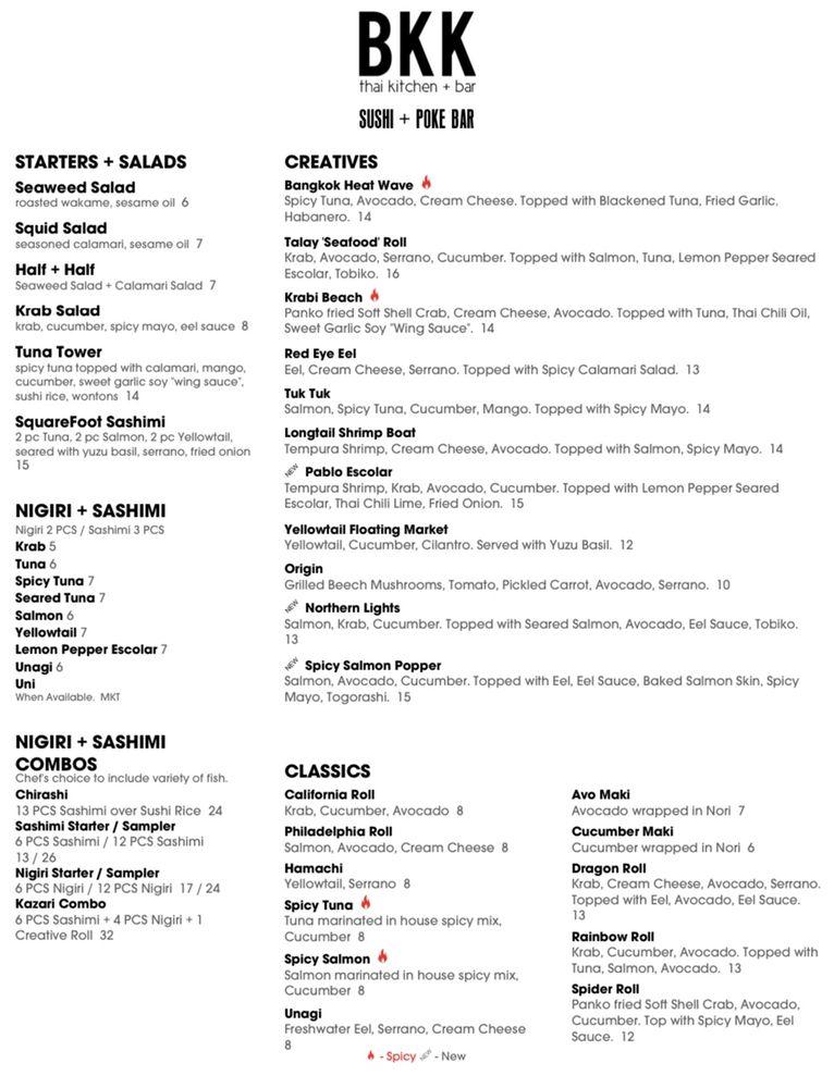 Menu at BKK thai kitchen + bar, Corpus Christi, S Alameda St UNIT 27