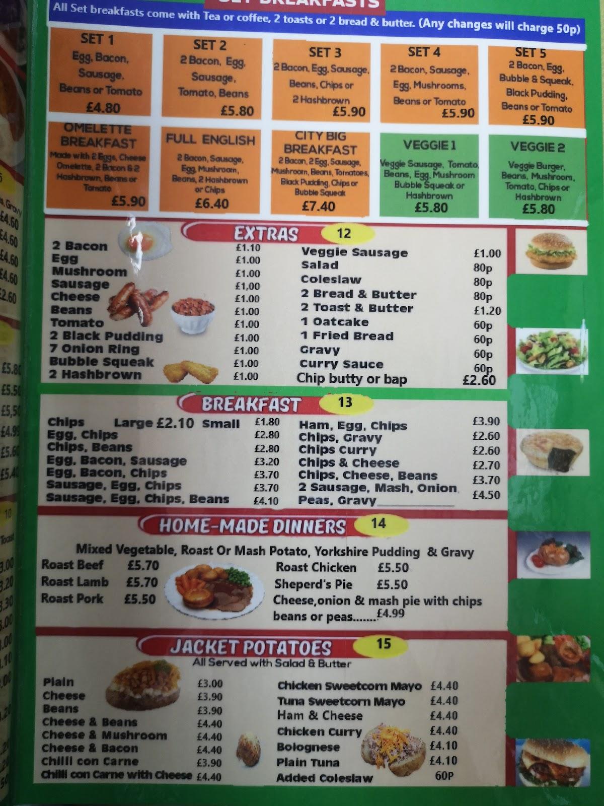 Menu at City Cafe, Stoke-on-Trent, 18 Town Rd