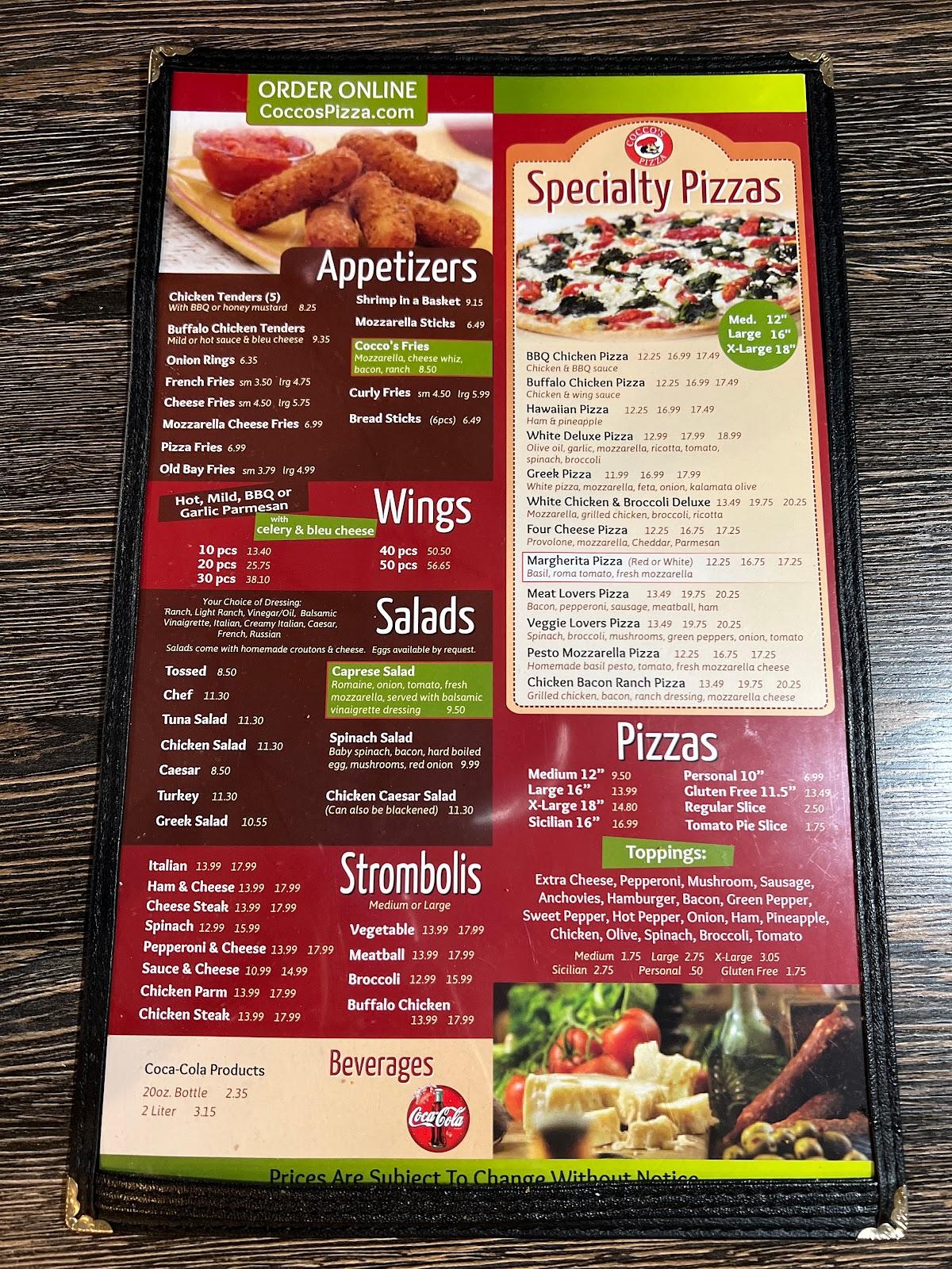 Menu at Cocco's Pizza pizzeria, Clifton Heights, 540 S Oak Ave