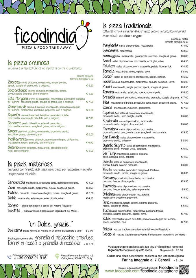 Menu at Ficodindia restaurant, Caltagirone