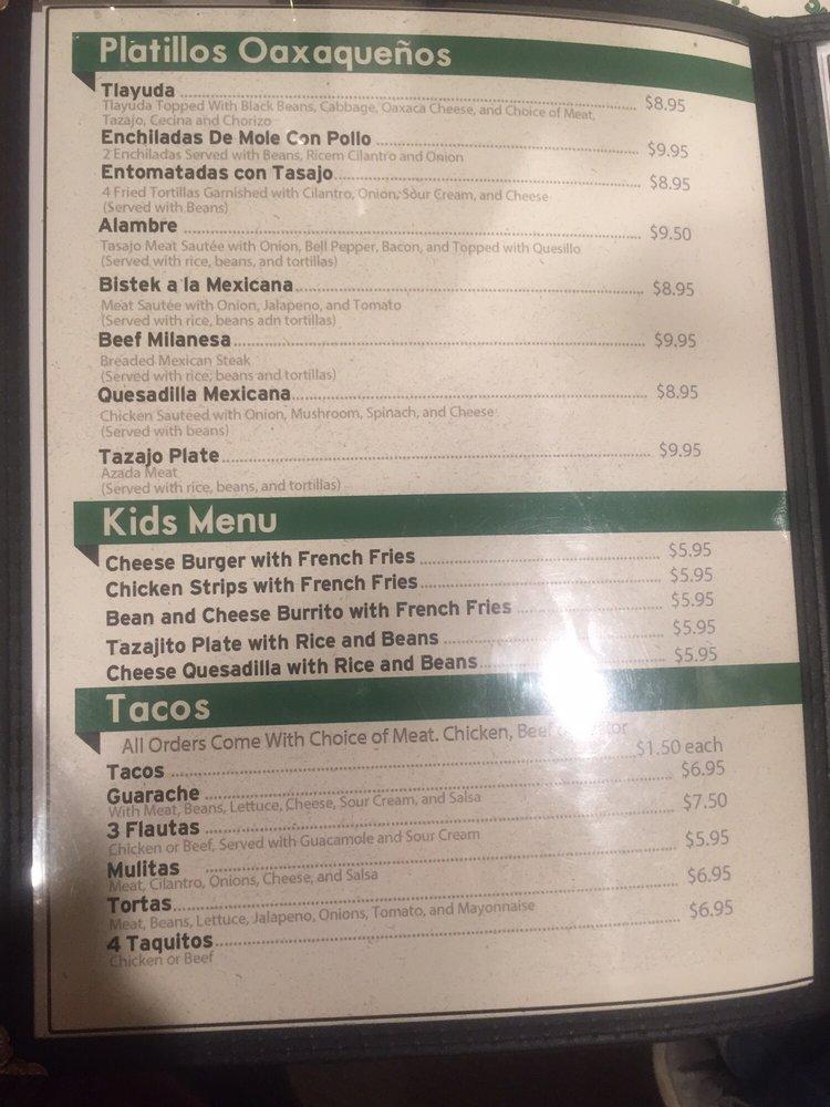 Menu at Oaxaca Cafe, Adelanto