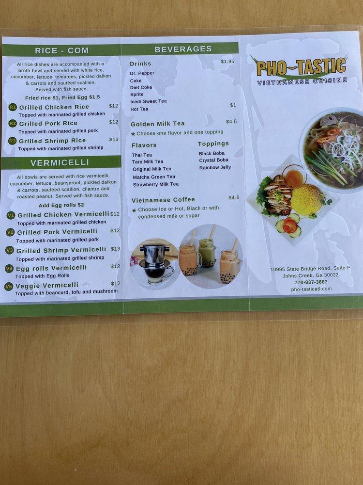 Menu at PHO - TASTIC restaurant, Johns Creek
