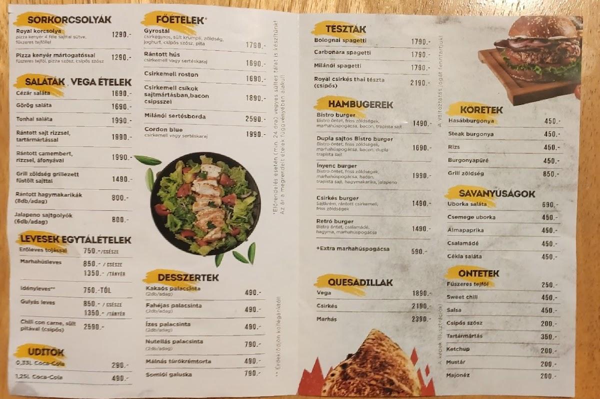 Menu at Royal Bistro restaurant, Telki