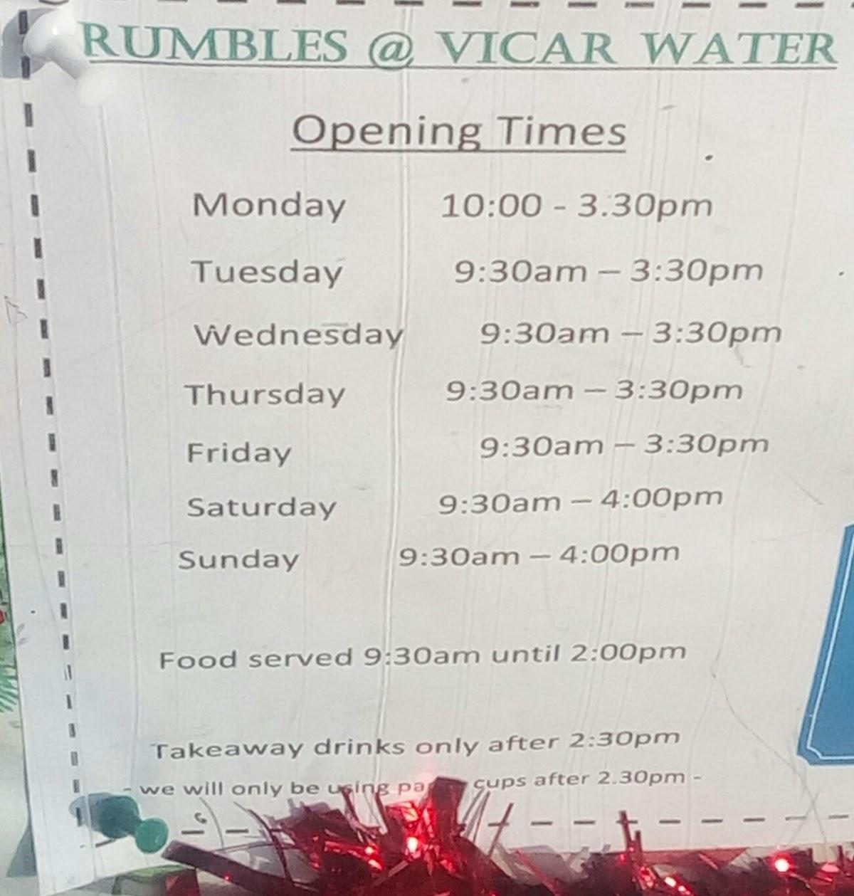 Menu at Rumbles at Vicar Water cafe, Mansfield