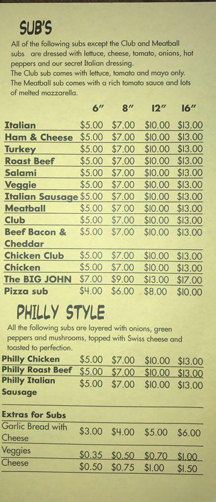 Menu at Susie's Sub Shop pizzeria, Columbus, Karl Rd