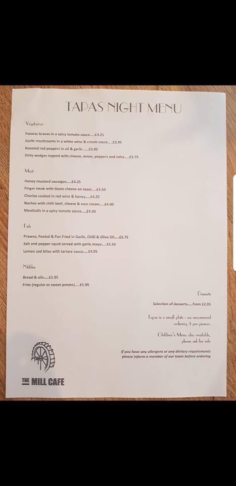 Menu at The Mill Cafe, Halifax, 213 Shay Ln