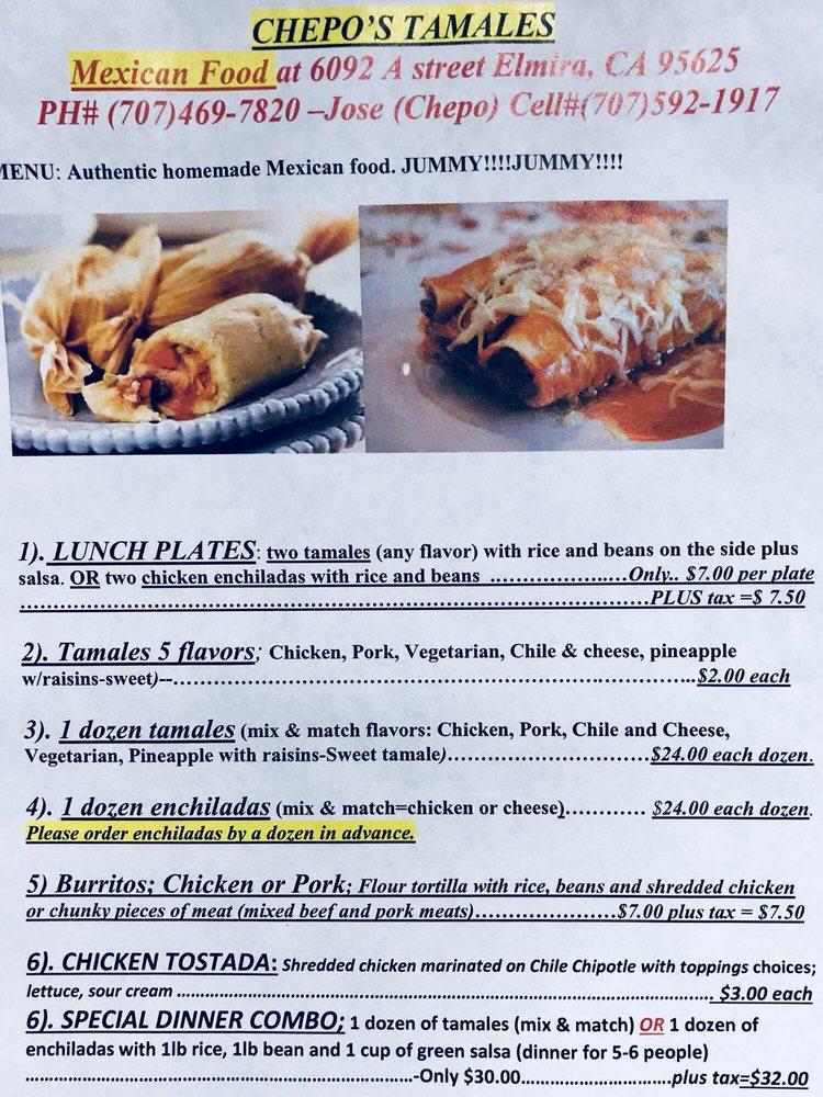 Carta del restaurante Chepo's Tamales, Elmira