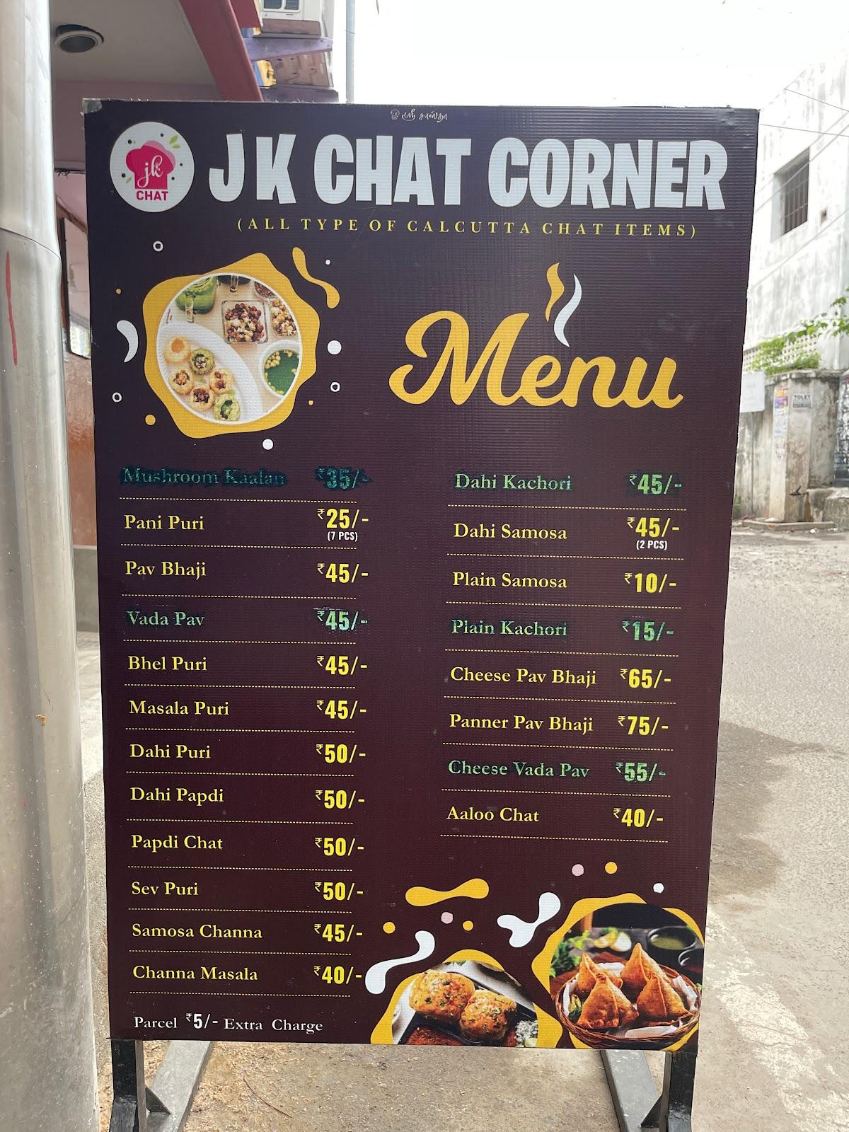 Menu at JK Chat Corner, Chennai