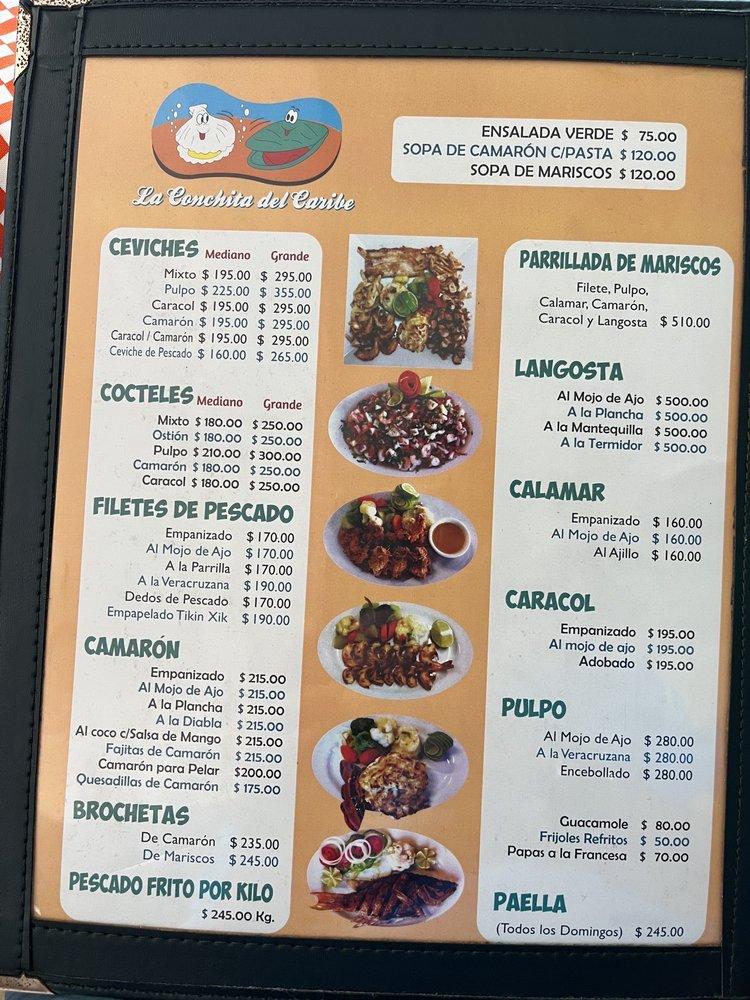 Menu at La Conchita del Caribe pub & bar, San Miguel de Cozumel, 65 ...