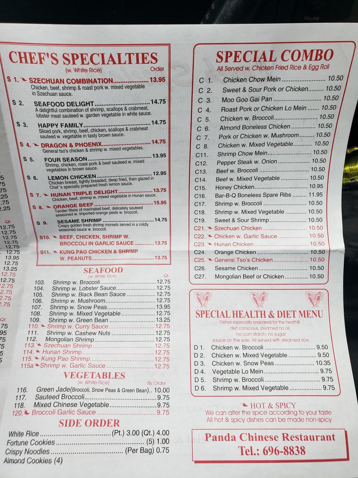 Menu at Panda Chinese Restaurant, Cedar Springs
