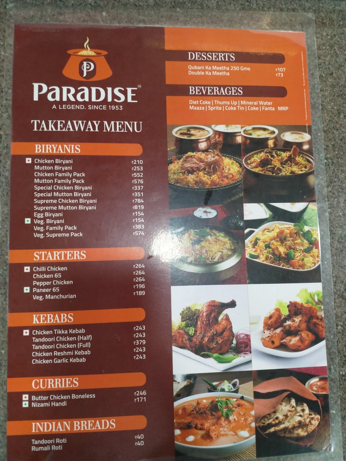 Menu at Paradise Biryani Vijayawada, Vijayawada, Beside Trendset Mall