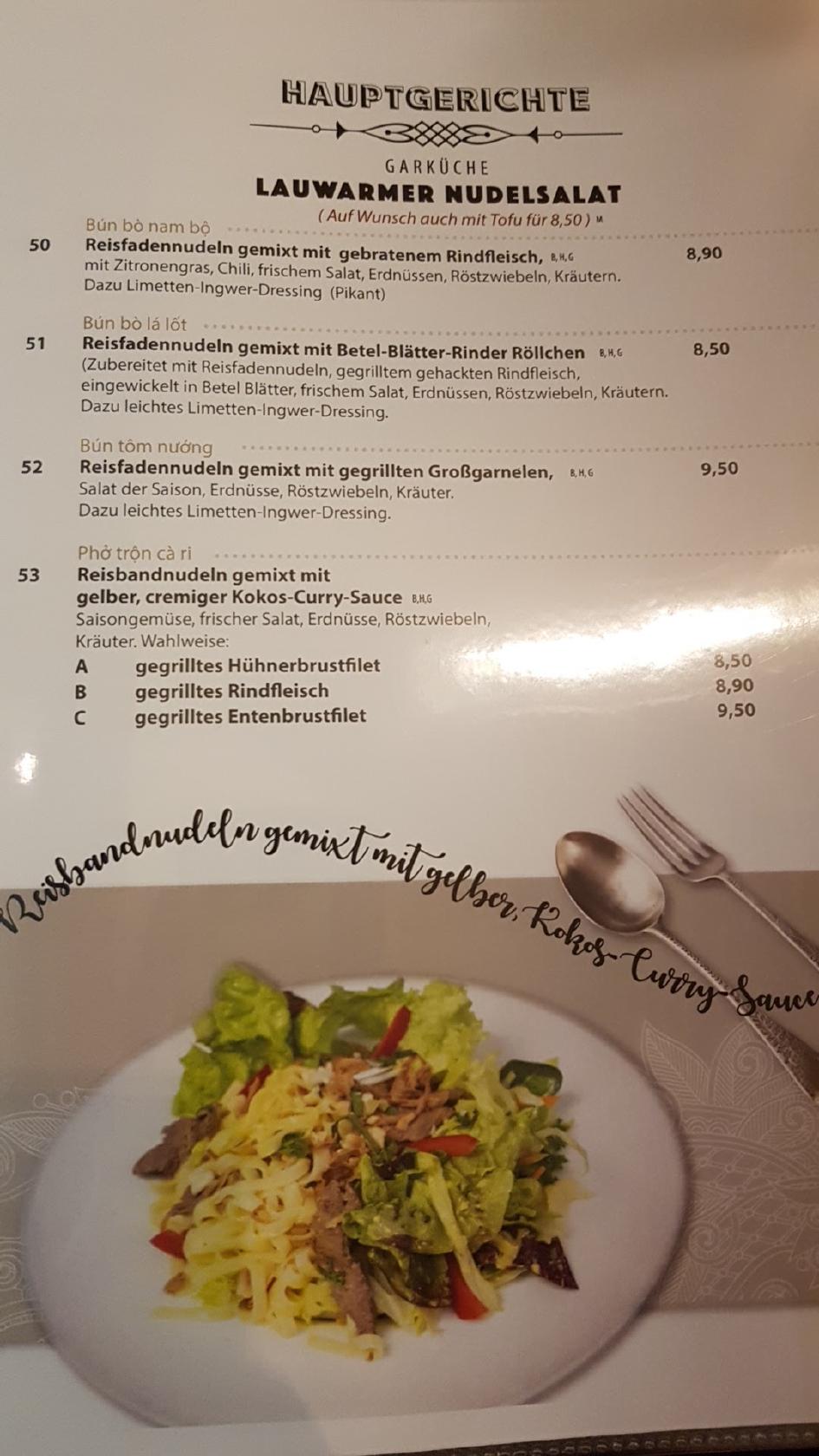 Menu at Pho 36 restaurant, Berlin