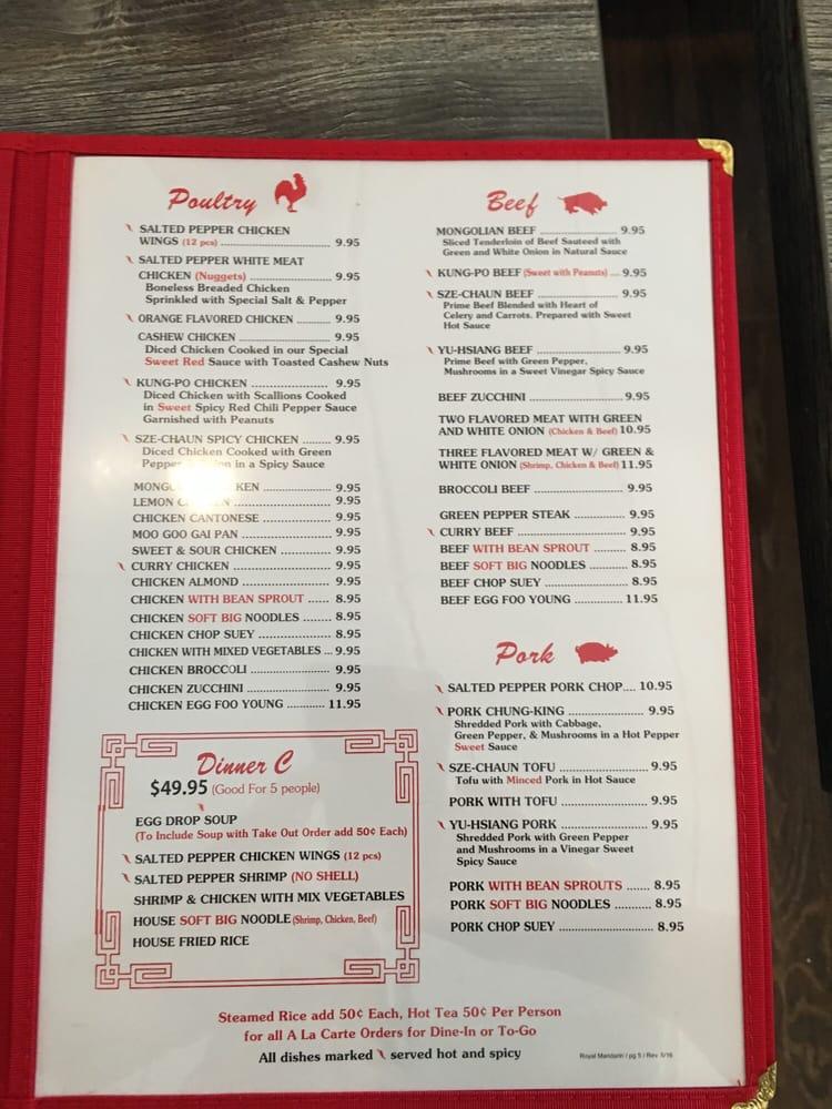 Menu at Royal Mandarin restaurant, National City