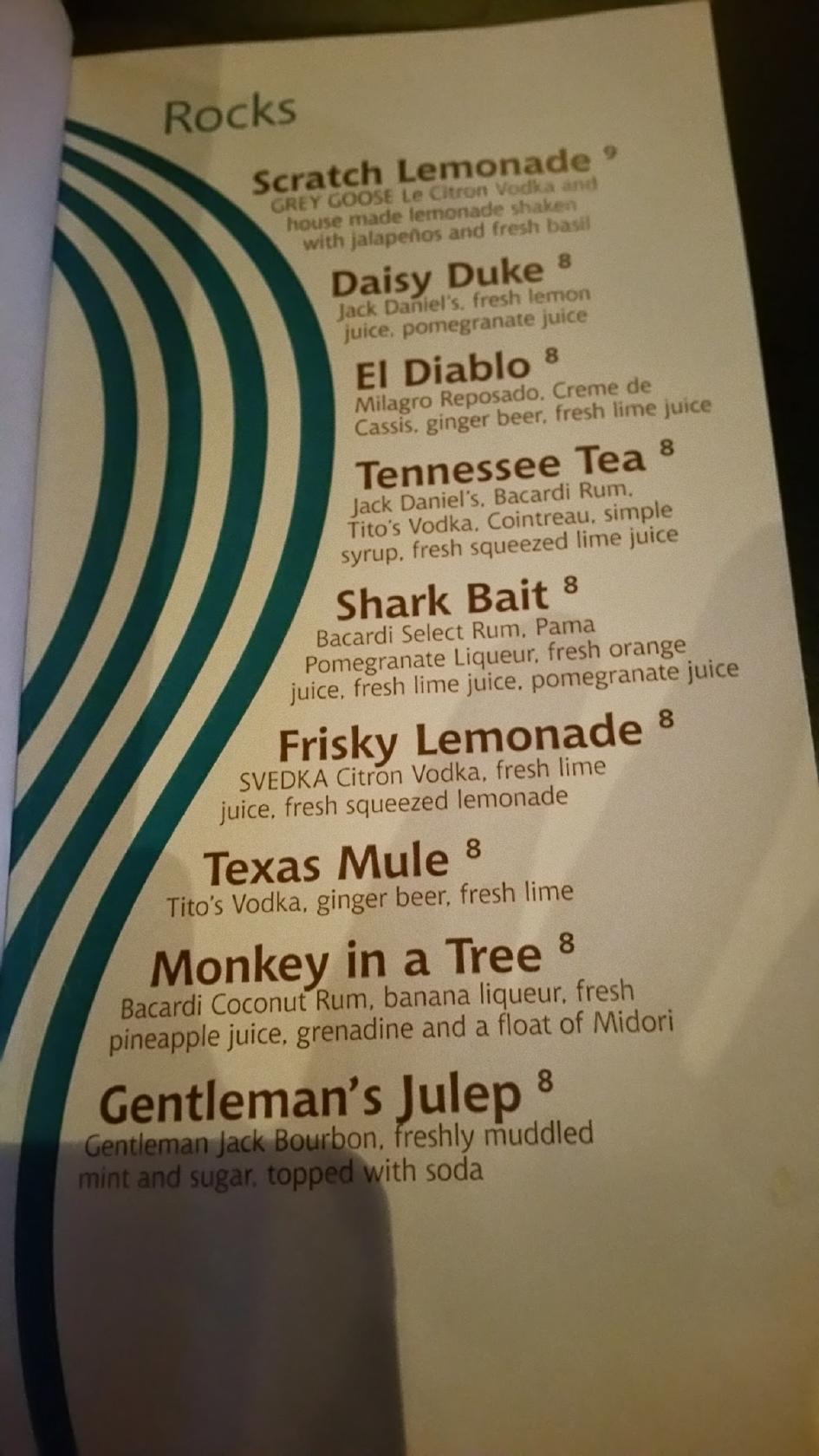 Menu at Scratch restaurant, Spokane