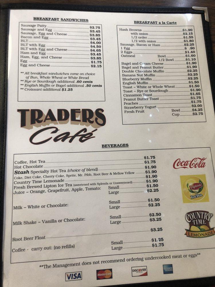 Menu at Trader's Cafe, Lancaster