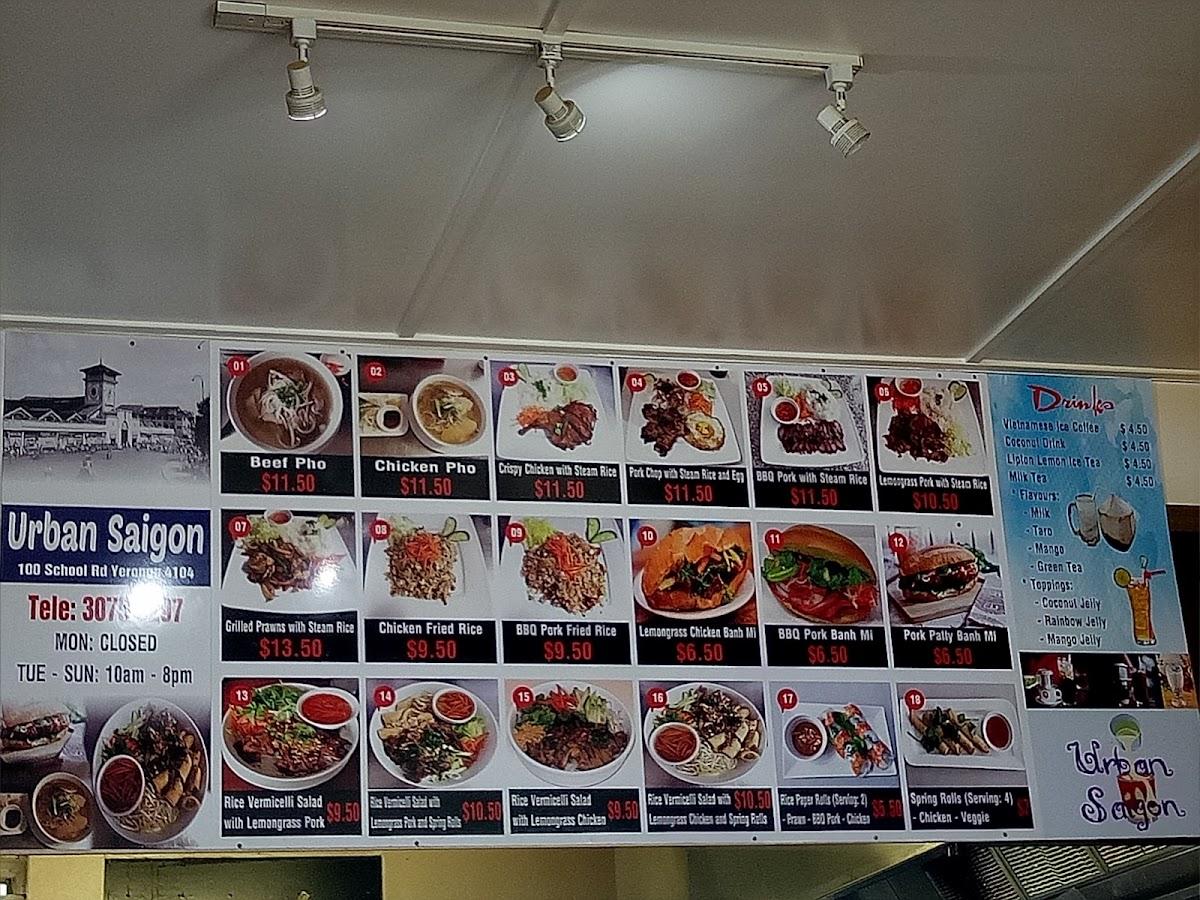 Menu at Urban Saigon restaurant, Salisbury