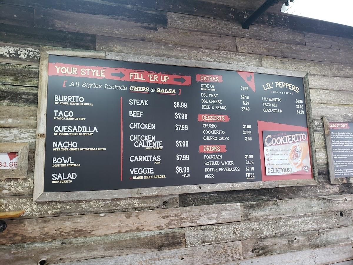Menu at 3 Pepper Burrito Co. restaurant, Sarasota