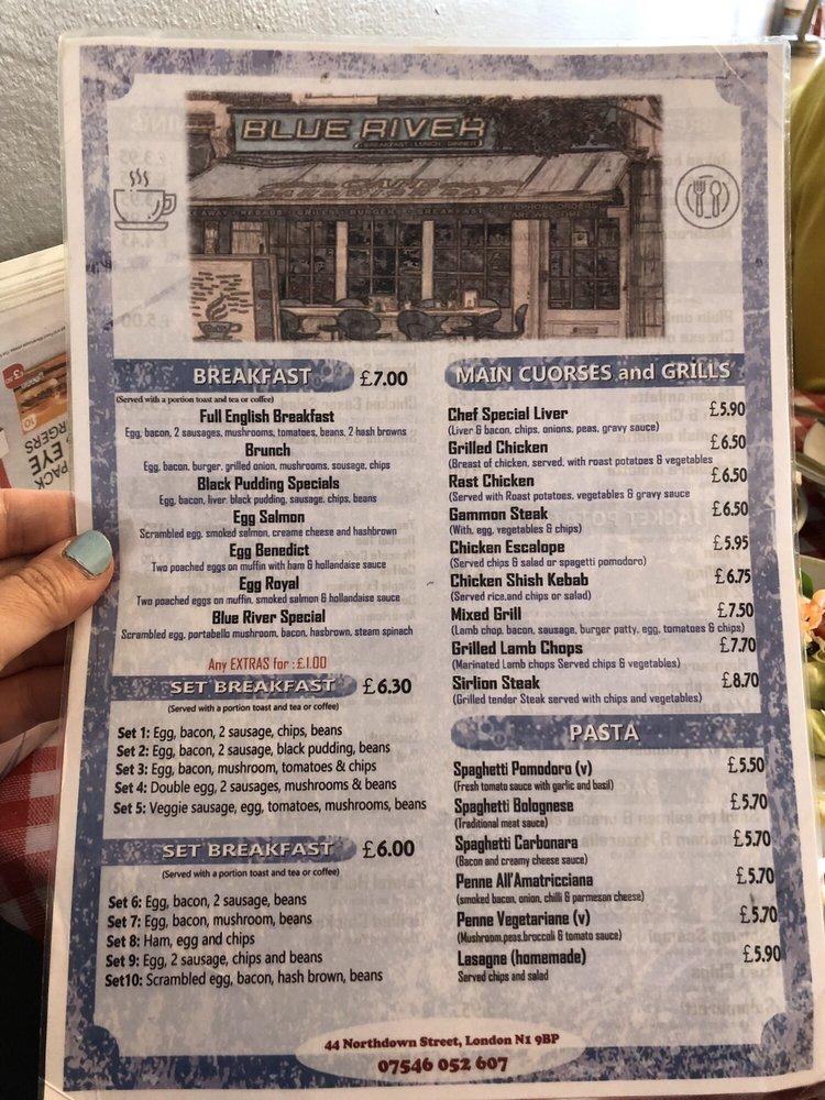 Menu at Blue River Cafe, London, 44 Northdown St
