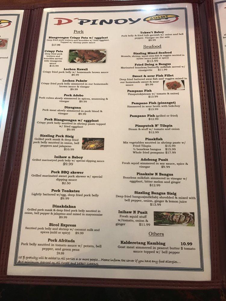 Menu at D' Pinoy Joint Flamingo restaurant, Las Vegas, W Flamingo Rd