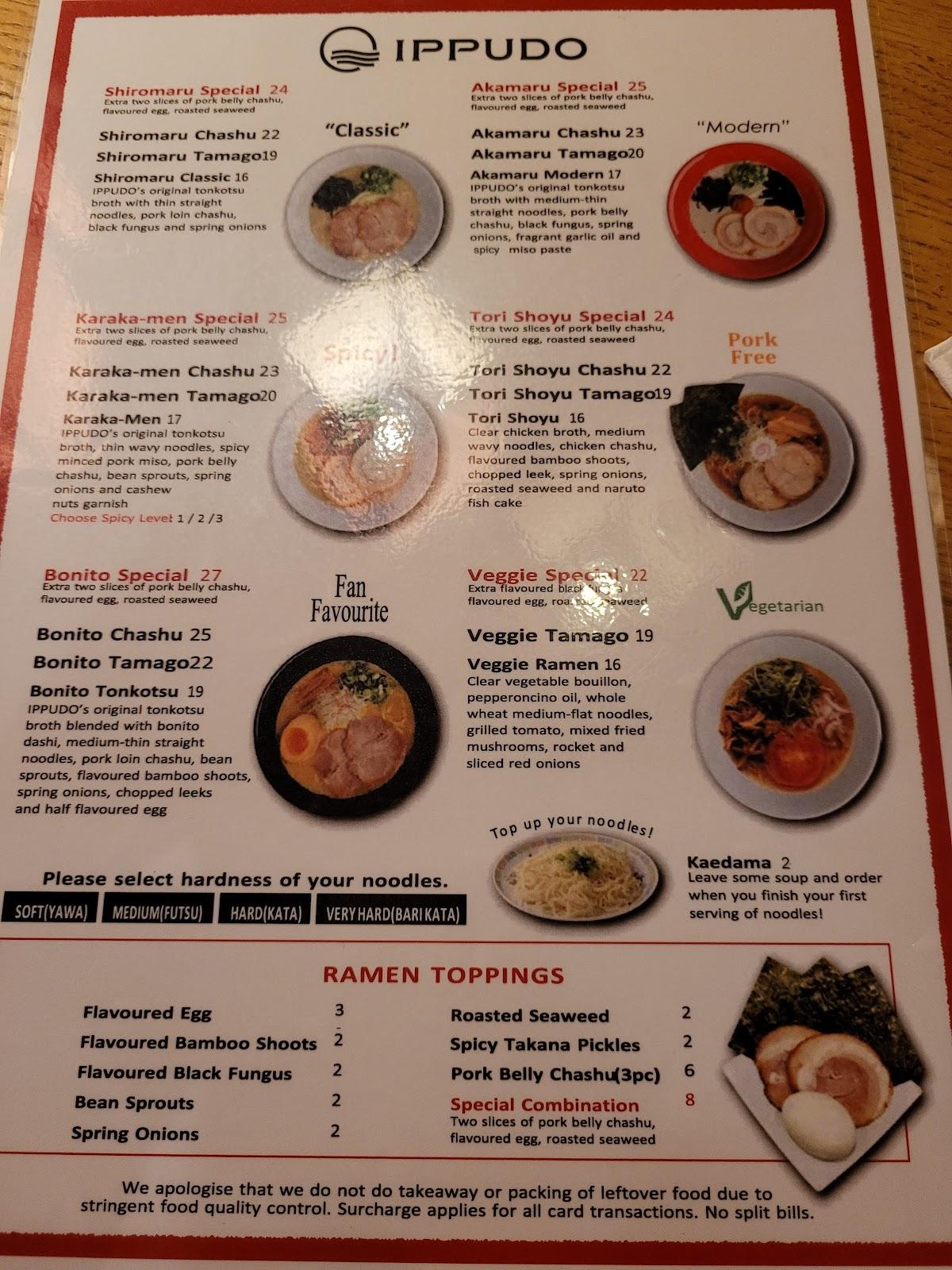 Menu at IPPUDO QV restaurant, Melbourne