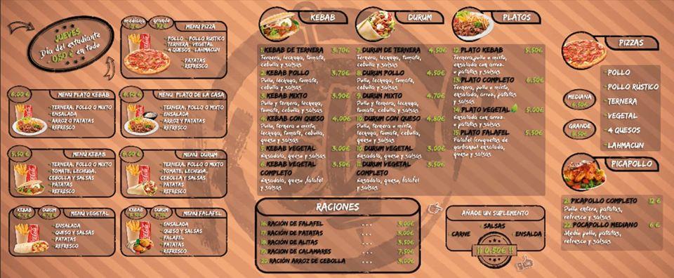 Menu at Kebab Turco restaurant, Cuenca