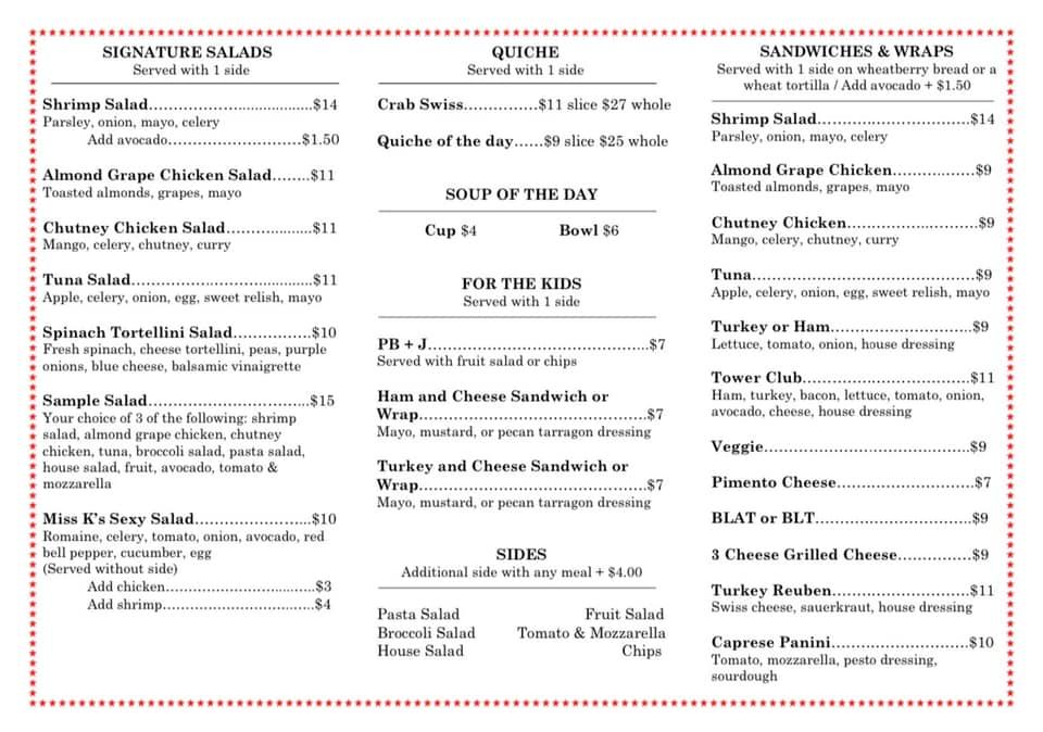 Menu at Miss K's Kitchen cafe, Port Aransas