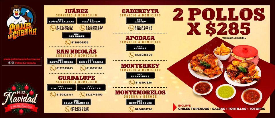Carta del restaurante Pollos La Cabaña Cadereyta, Cadereyta Jiménez