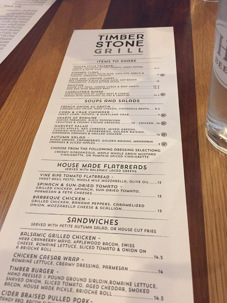 Menu at Timber Stone Grill pub & bar, Hammondsport