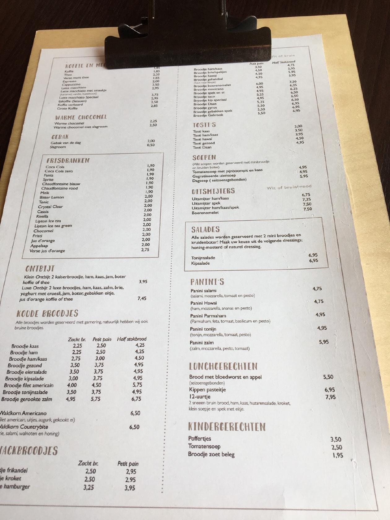 Menu at Broodje Daan, Hoensbroek