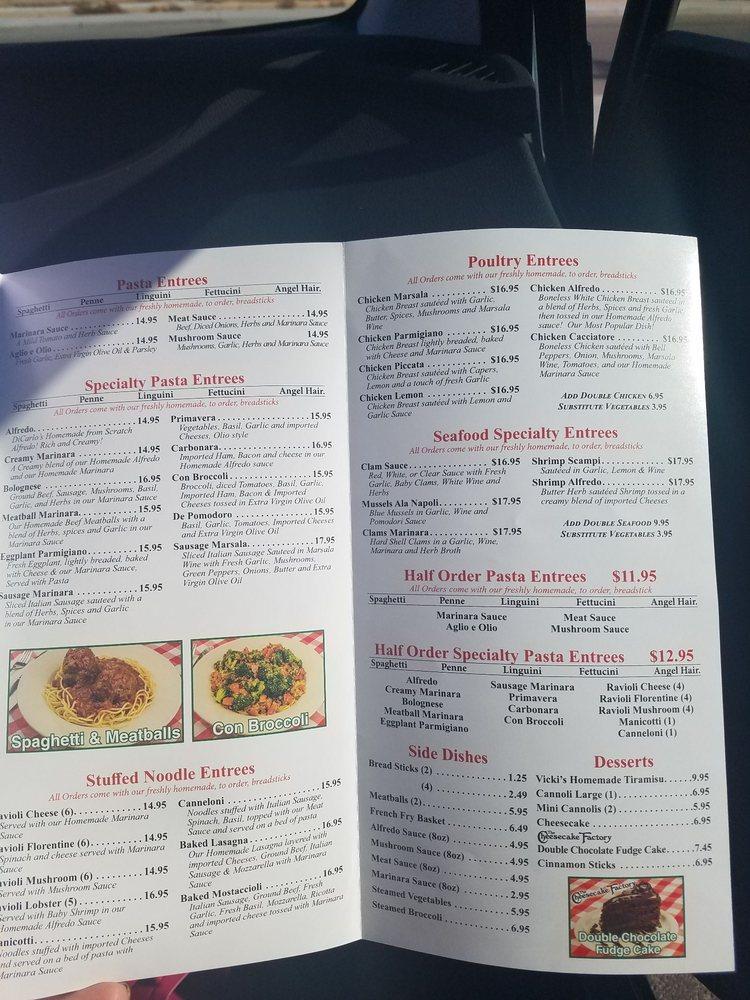 Menu at DiCarlo's Italian Cafe, Twentynine Palms