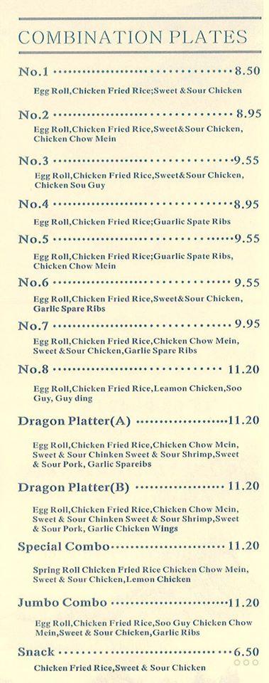 Menu at Dragon Restaurant, Corner Brook