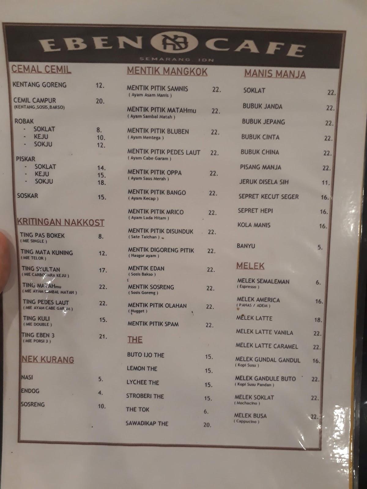 Menu at Eben Cafe, Semarang