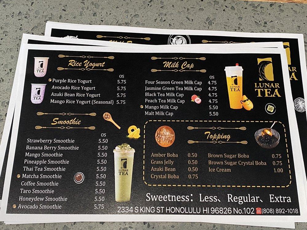 Menu at Lunar Tea restaurant, Honolulu