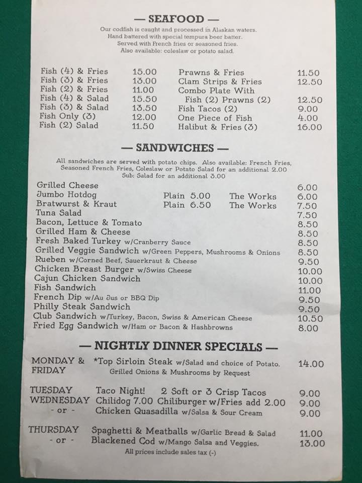 Menu at Sloop Tavern pub & bar, Seattle