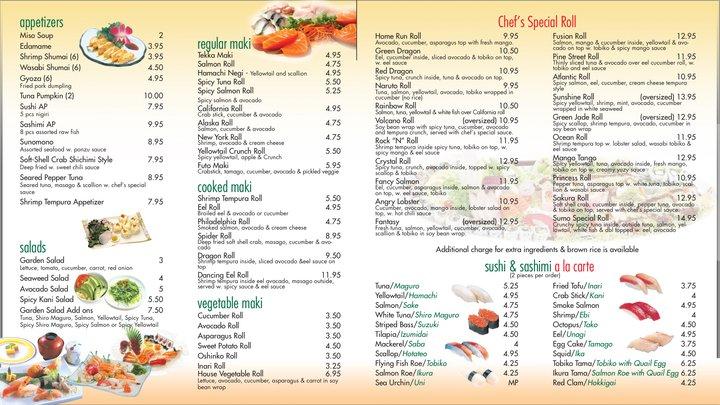 Menu at Sumo Sushi restaurant, Philadelphia, 401 S 13th St