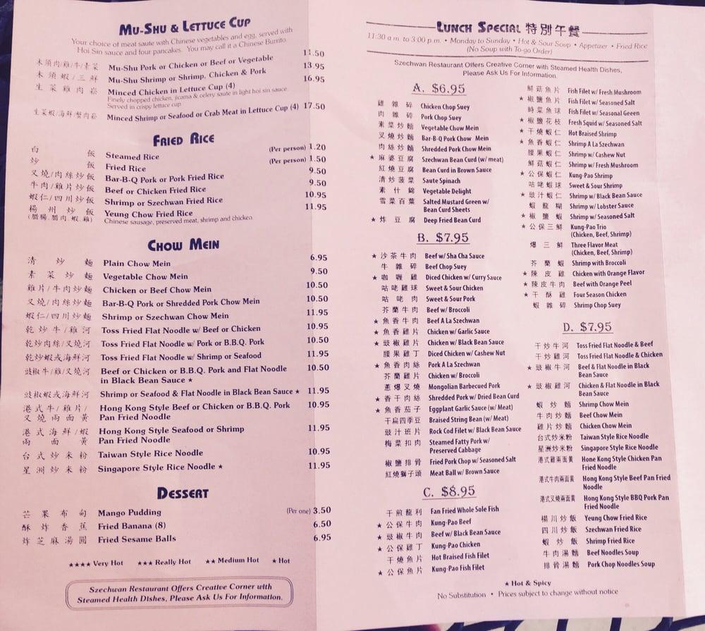 Menu at Szechwan Chinese Food restaurant, Lomita