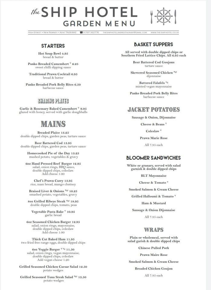 Menu at The Ship Hotel pub & bar, New Romney