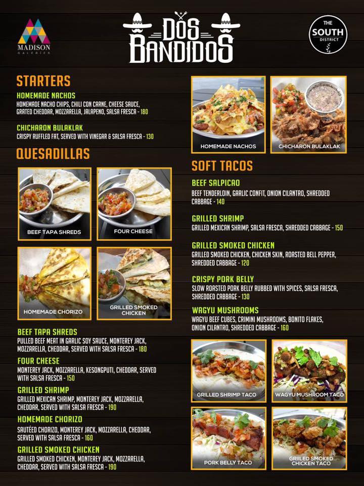 Menu at Dos Bandidos restaurant, Parañaque