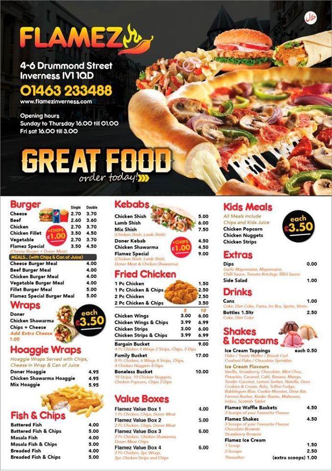 Menu at Flamez Grill restaurant, Inverness