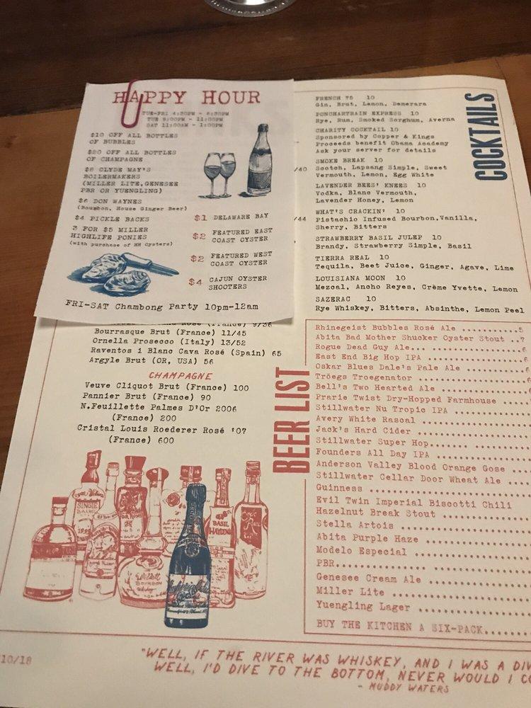 Menu at Muddy Waters Oyster Bar, Pittsburgh