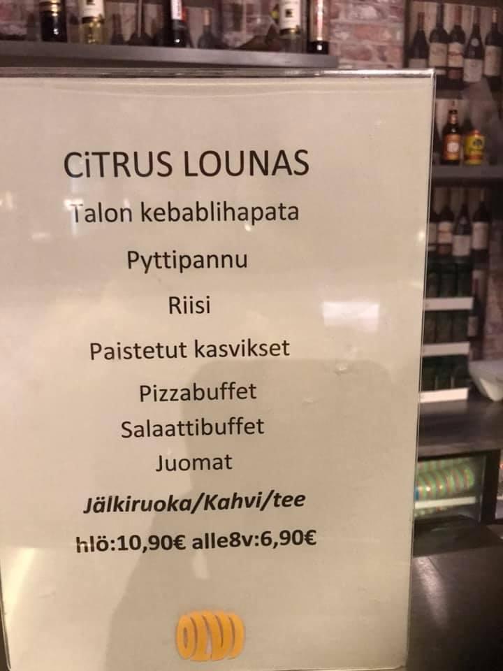Menu at Ravintola Citrus restaurant, Ylivieska, Ollilanojankatu 2