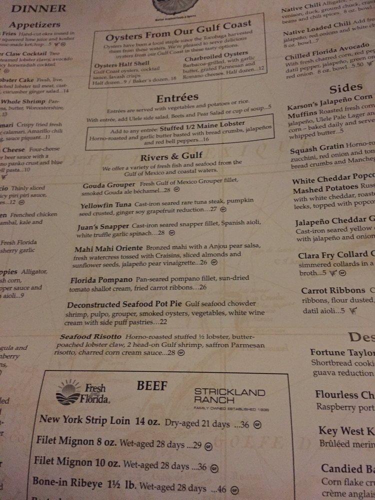 Menu at Ulele restaurant, Tampa, N Highland Ave
