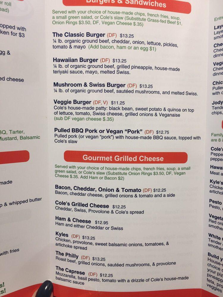 Menu at Cole's Bakery & Cafe, Spokane