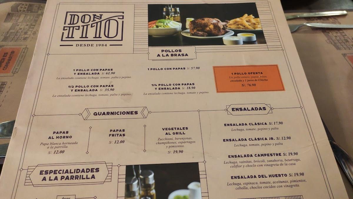 Menu at Don Tito restaurant, San Borja, Avenida Aviación 3096