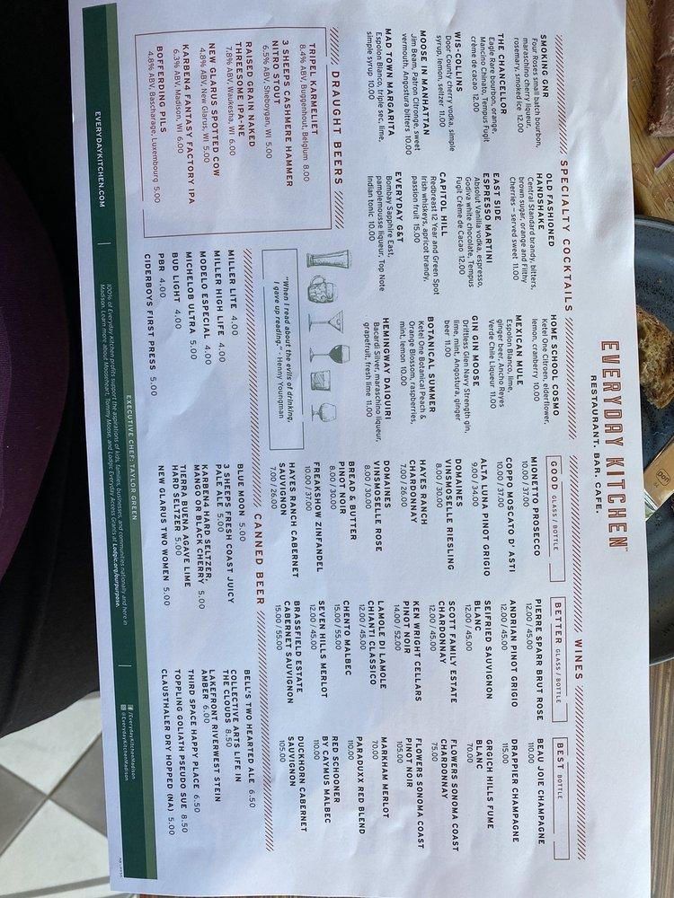 Menu at Everyday Kitchen — Madison pub & bar, Madison