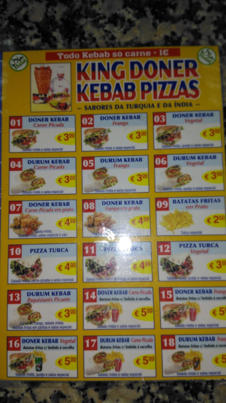 Menu em King Doner Kebab Pizza Turca restaurante, Guimaraes, Rua Conego ...
