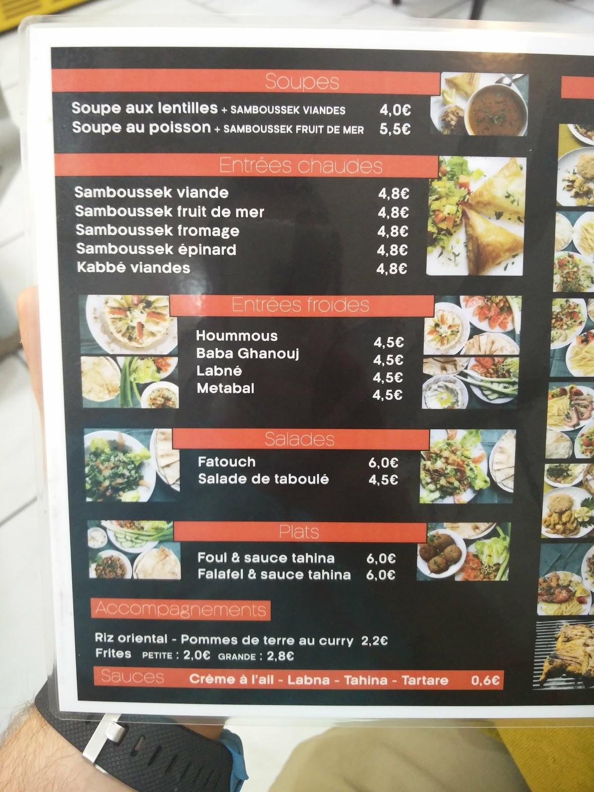 Menu au Les méchouis de chez Hamada, Liège
