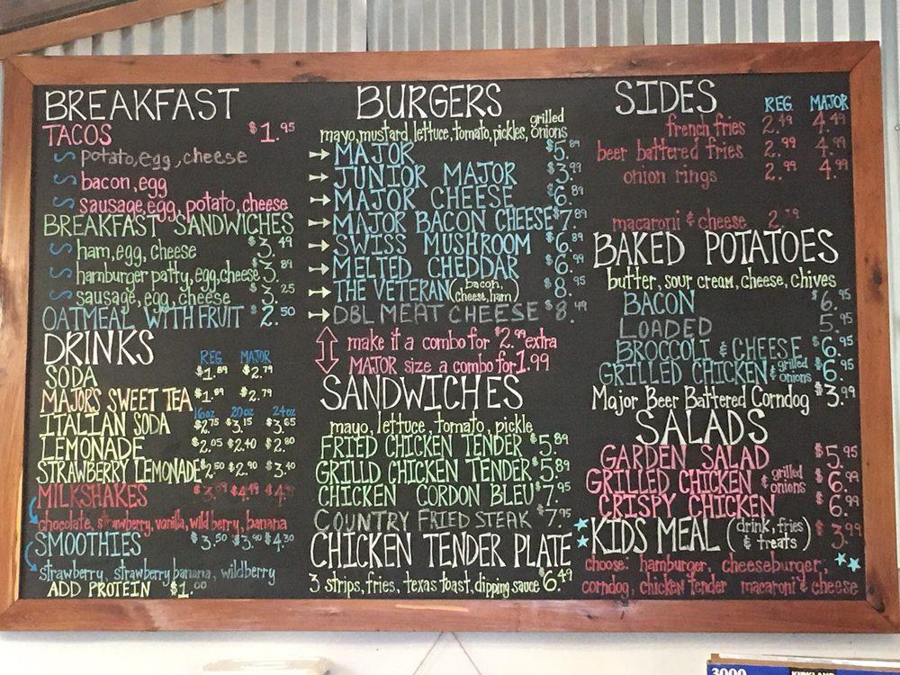 Menu at Major's Burger Company restaurant, Liberty Hill, TX-29